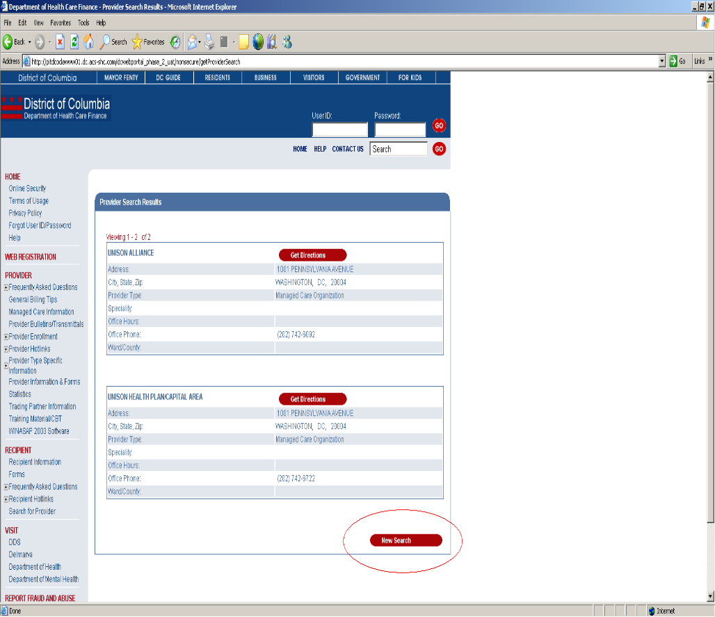 Searching for a Provider